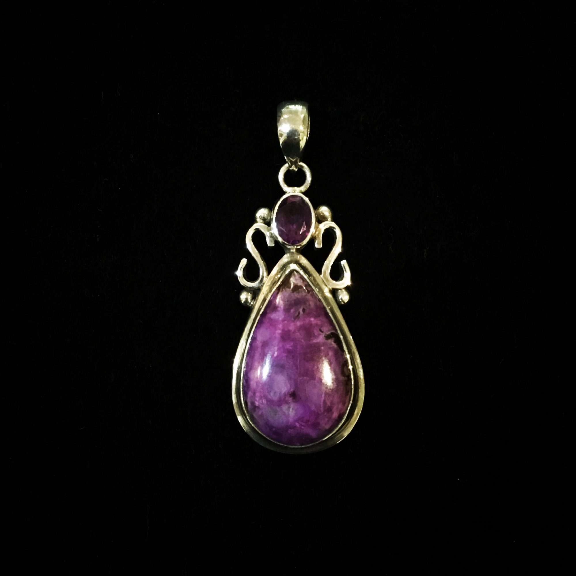 Sugilite & Amethyst Sterling Silver Pendant - Gorgeous Gems