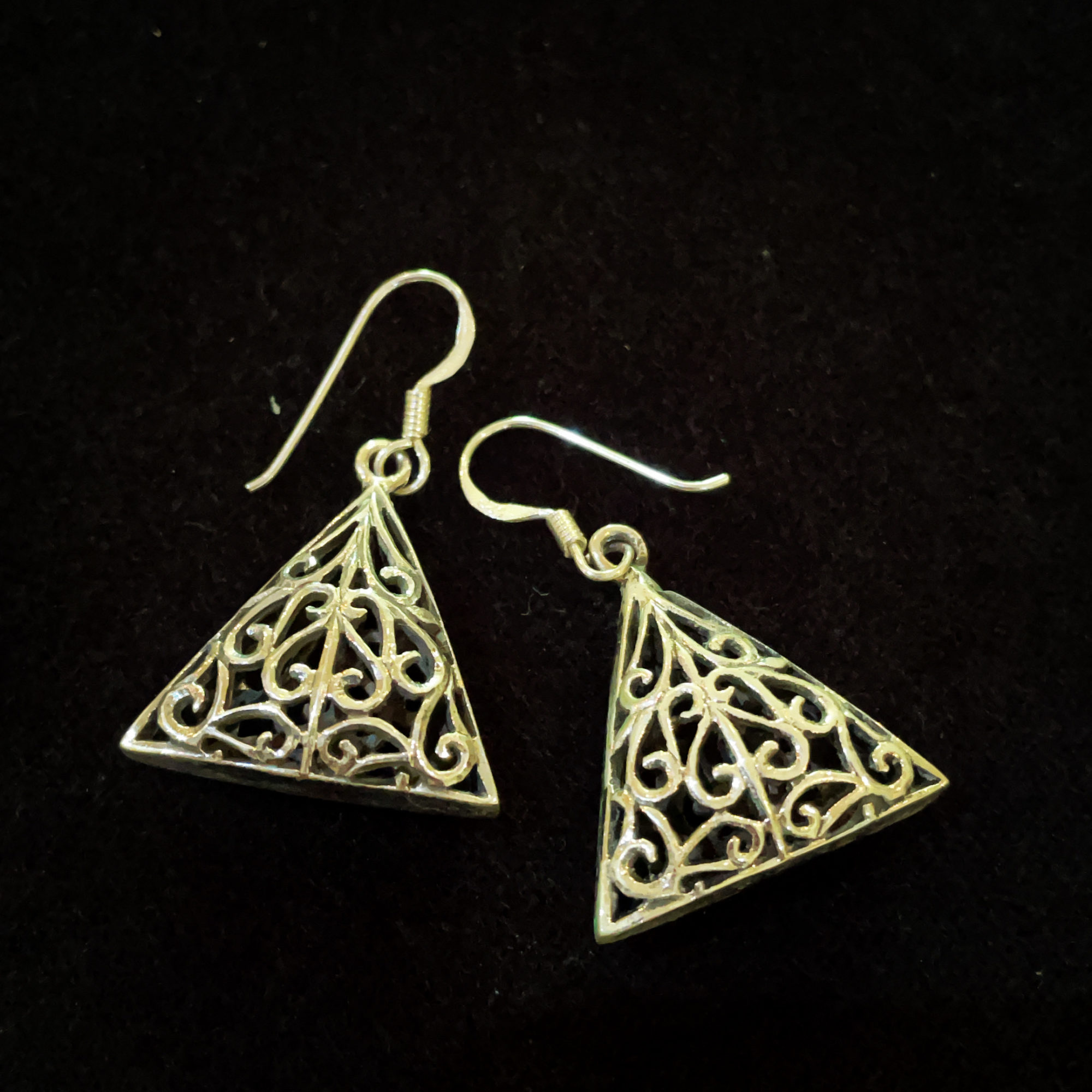 Filigree Triangle Sterling Silver Earrings - Gorgeous Gems